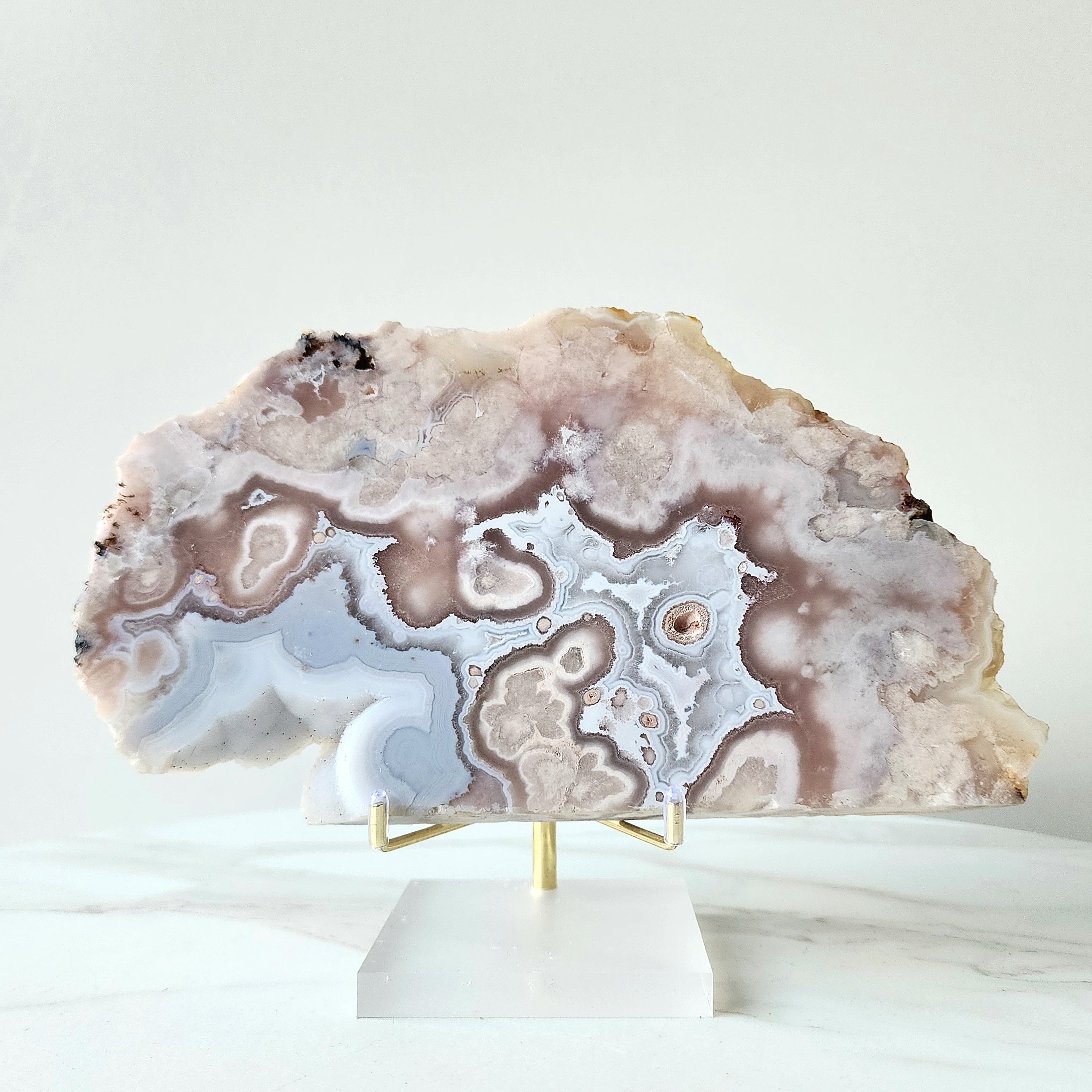 Rare Pink Amethyst Crystal with Cherry Blossom Flower Agate Slab Slice ...