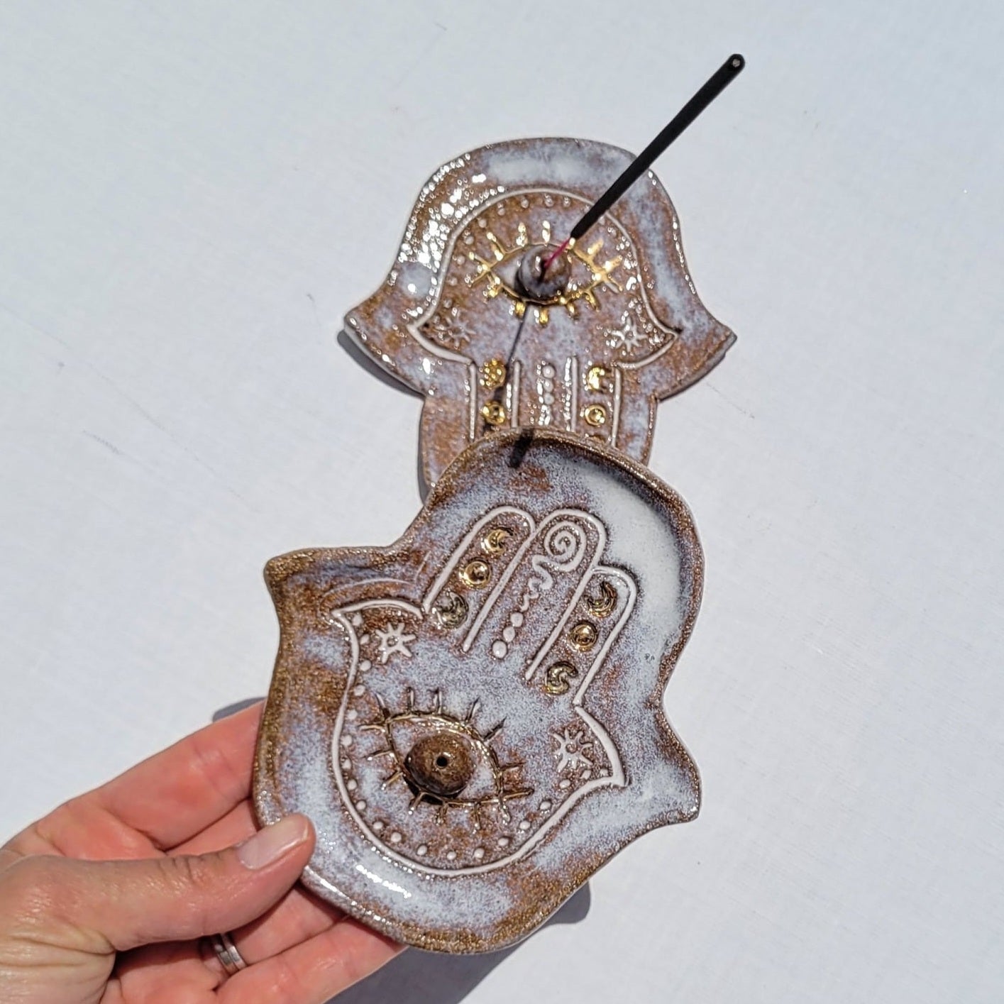 Talisman Hamsa Incense Dish with Gold – Crystals and Me | Crystal ...
